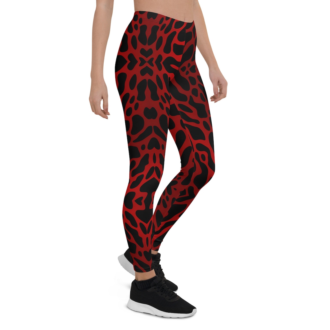 Red and Black Leopard Leggings, Leopard Print Workout Clothes, Animal ...