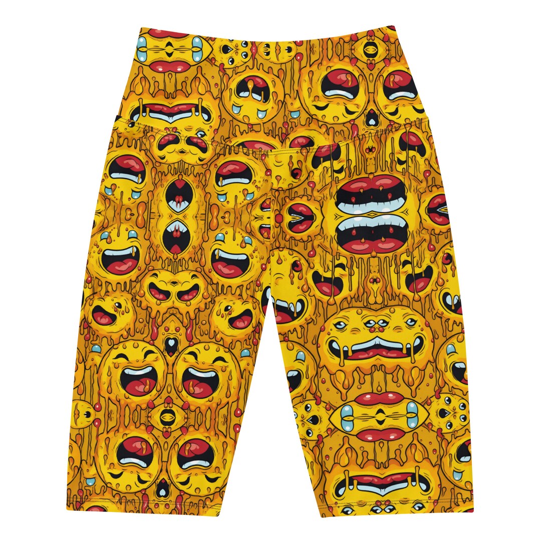 Trippy Happy Face Biker Shorts | Emoji Inspired Workout Shorts | Women ...