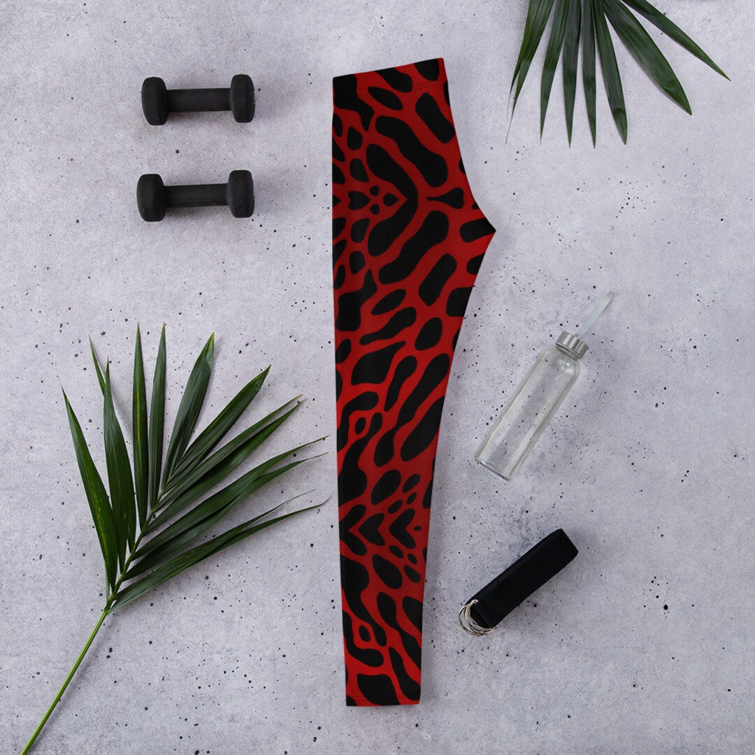 Red and Black Leopard Leggings, Leopard Print Workout Clothes, Animal ...