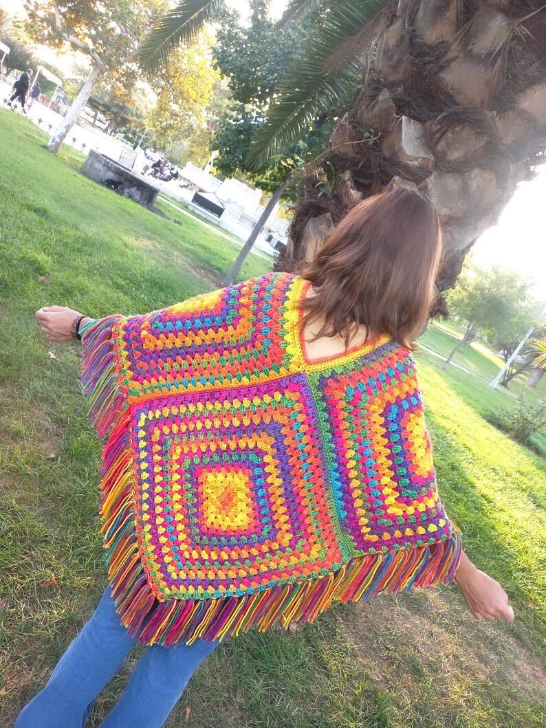 Colorful Crochet Pancho, Gift for Women, Gift for Her, Colorful Crochet ...