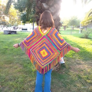 Colorful Crochet Pancho, Gift for Women, Gift for Her, Colorful Crochet ...