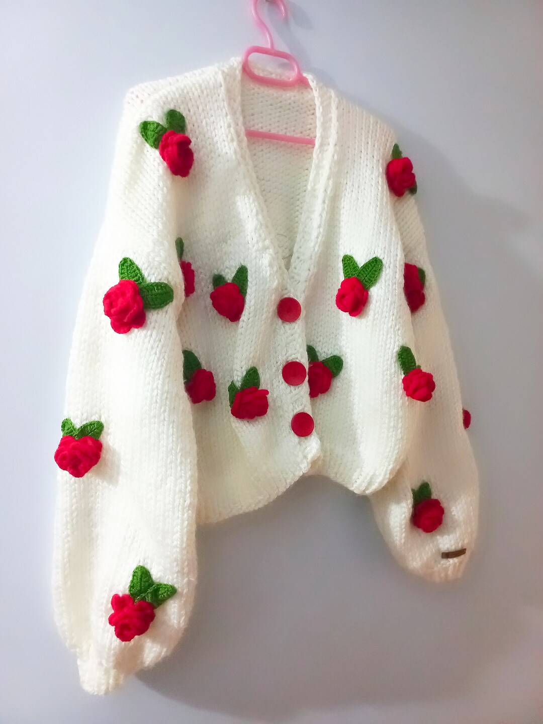Red Roses Chunky Cardigan, Knit Rose Cardigan, Gift for Her, Sweater ...