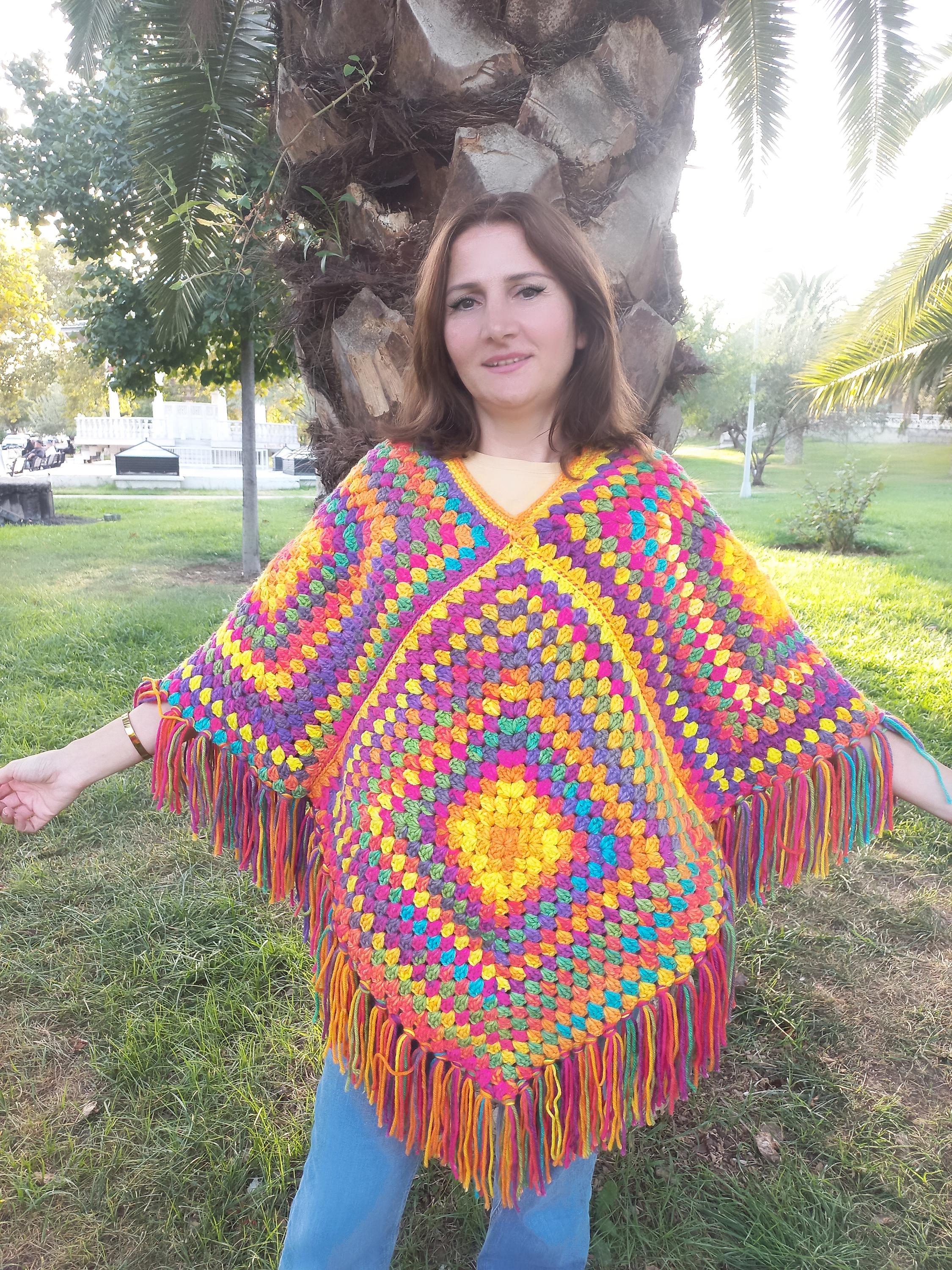 Colorful Crochet Pancho, Gift for Women, Gift for Her, Colorful Crochet ...