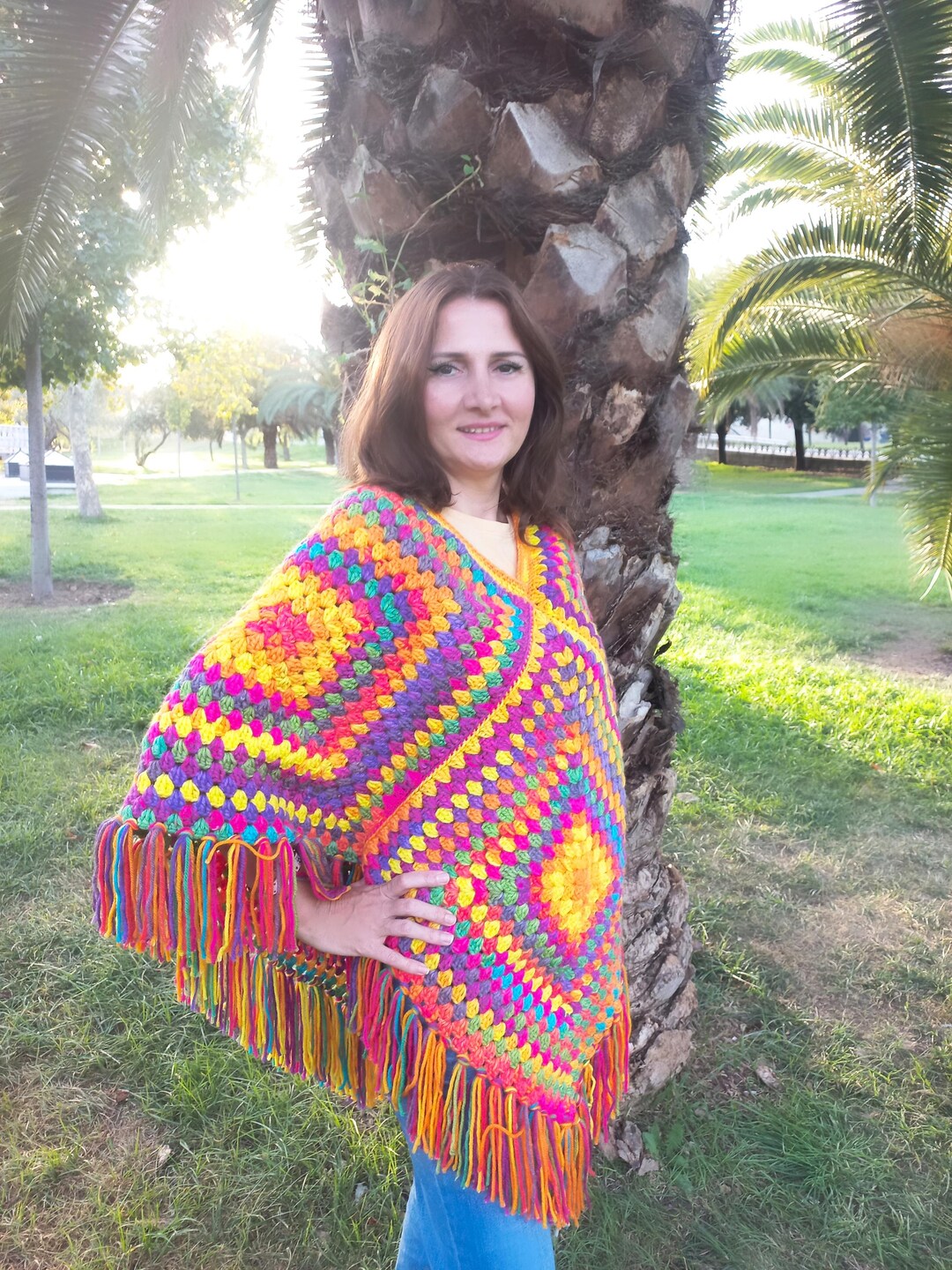 Colorful Crochet Pancho, Gift for Women, Gift for Her, Colorful Crochet ...