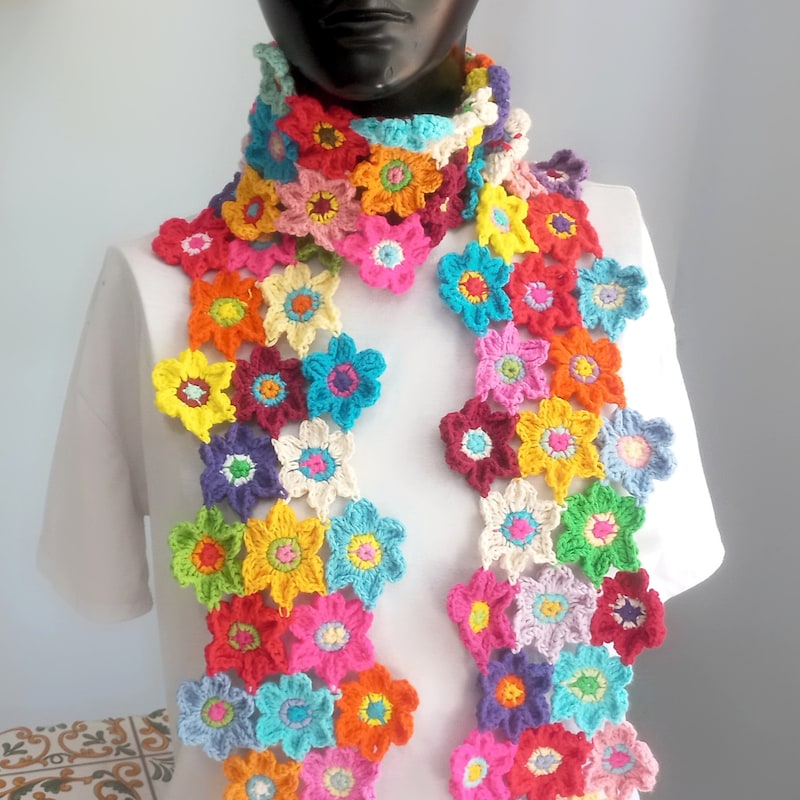 Scarf With Flowers - Etsy