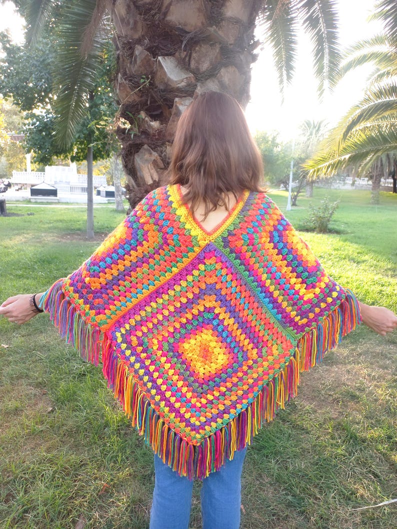 Colorful Crochet Pancho, Gift for Women, Gift for Her, Colorful Crochet ...