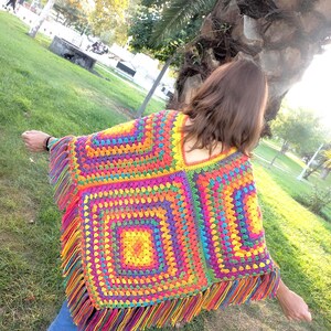 Colorful Crochet Pancho, Gift for Women, Gift for Her, Colorful Crochet ...