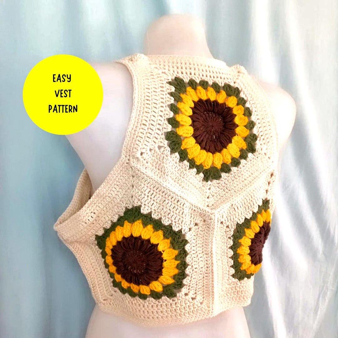 Crochet Sunflower Vest Pattern: Easy Boho Crop Top (PDF Download) - Etsy