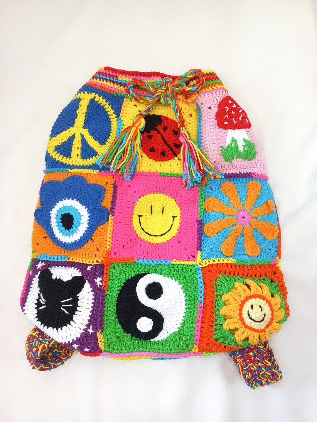 Crochet Bag Backpack, Colorful Crochet Bag, Gift for Women, Bohemian ...