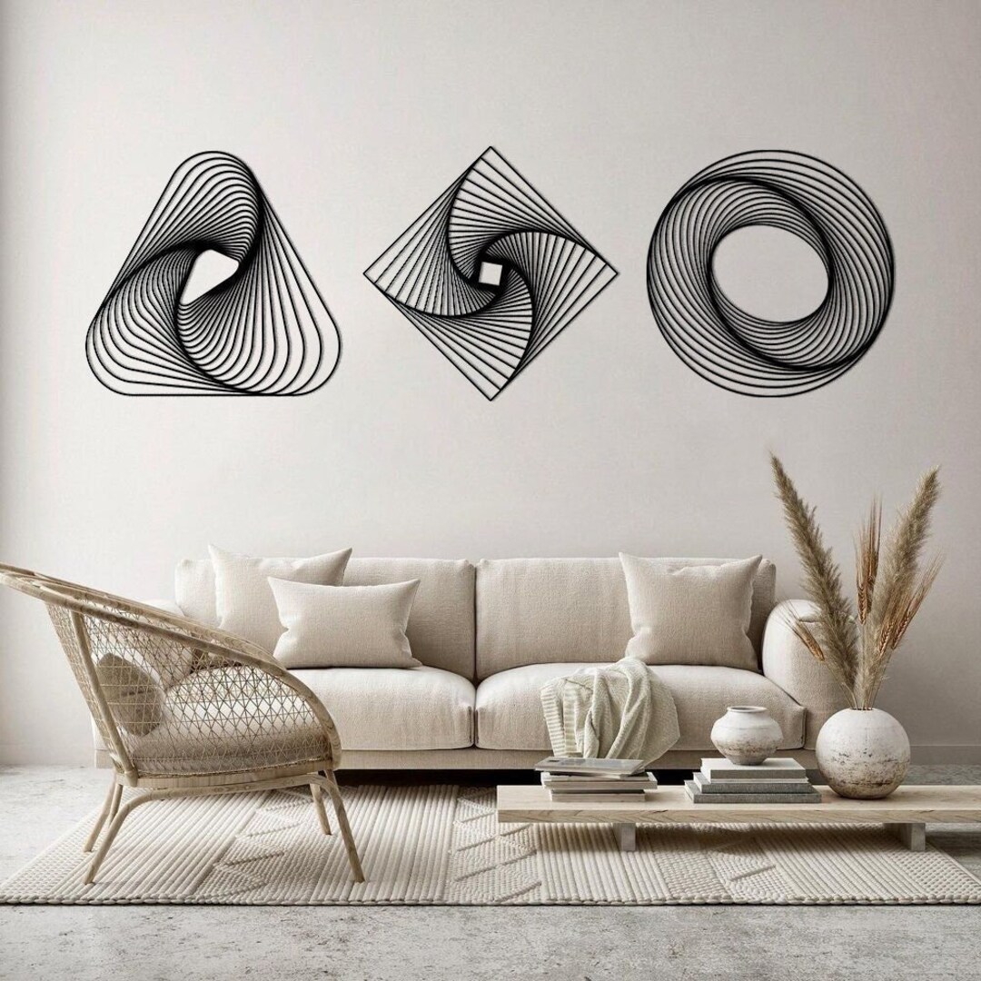 3 Panel Abstract Wall Art, Metal Wall Art, Minimal Wall Art Geometric ...
