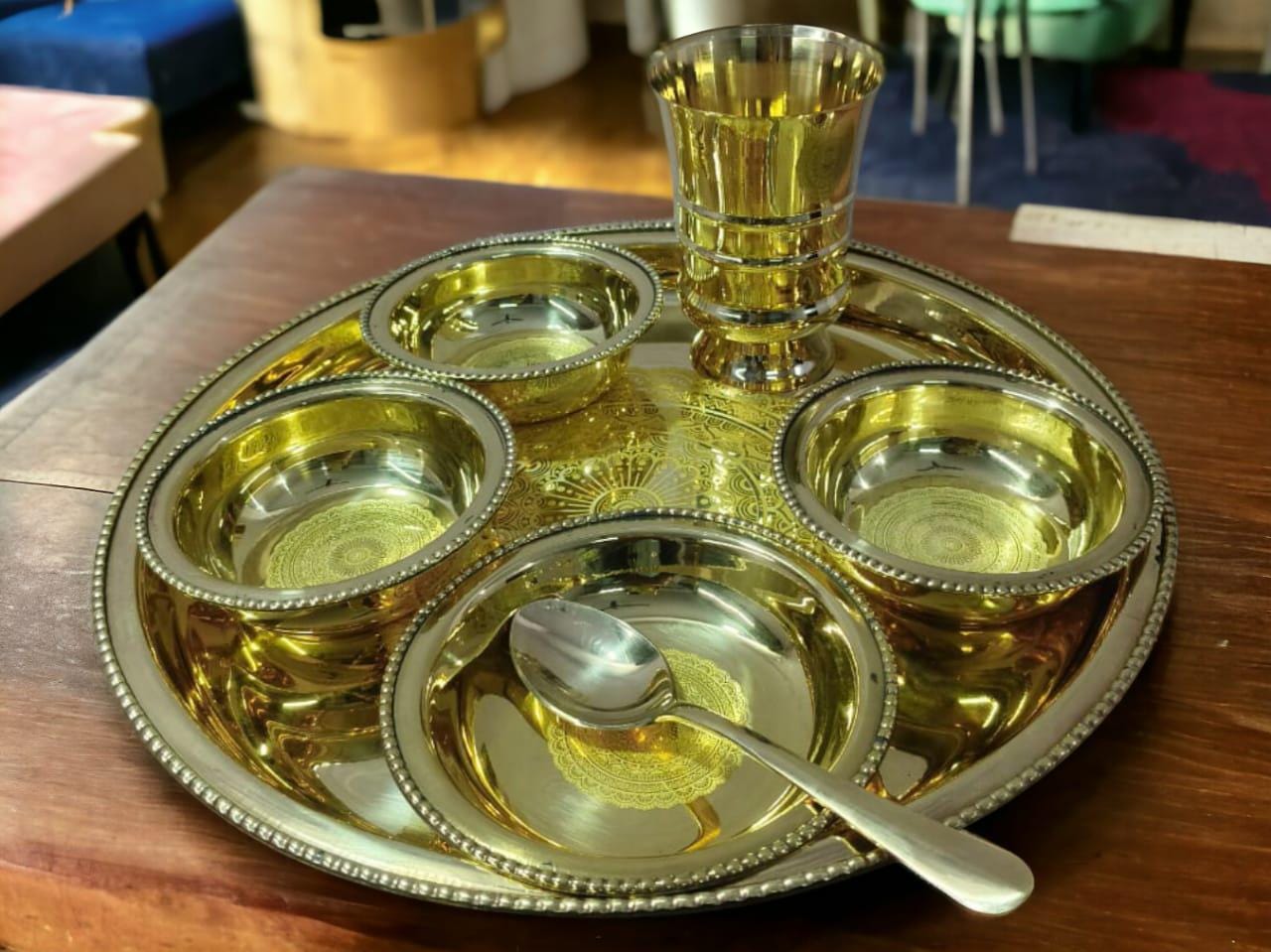 Handcrafted Brass Bhojan Thali Set | Traditional Indian Dinnerware ...