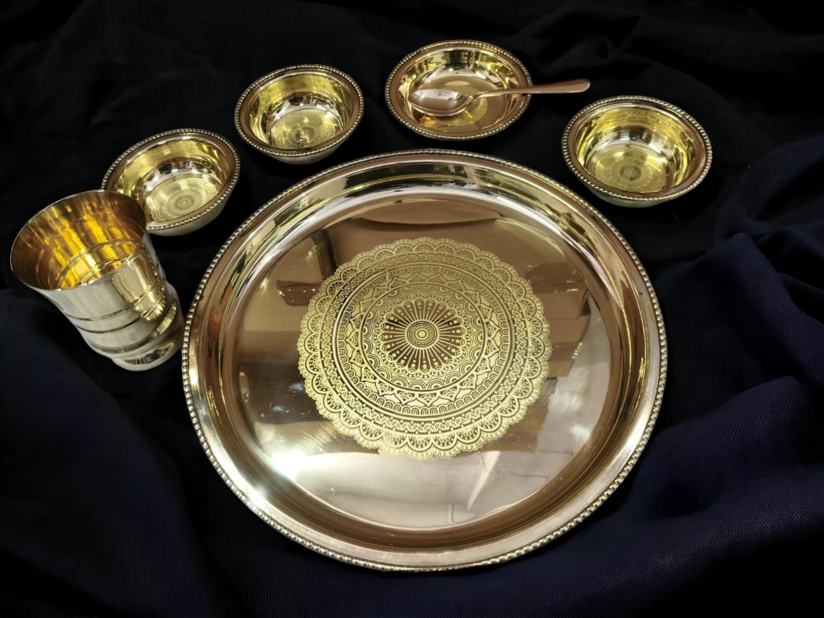 Handcrafted Brass Bhojan Thali Set | Traditional Indian Dinnerware ...