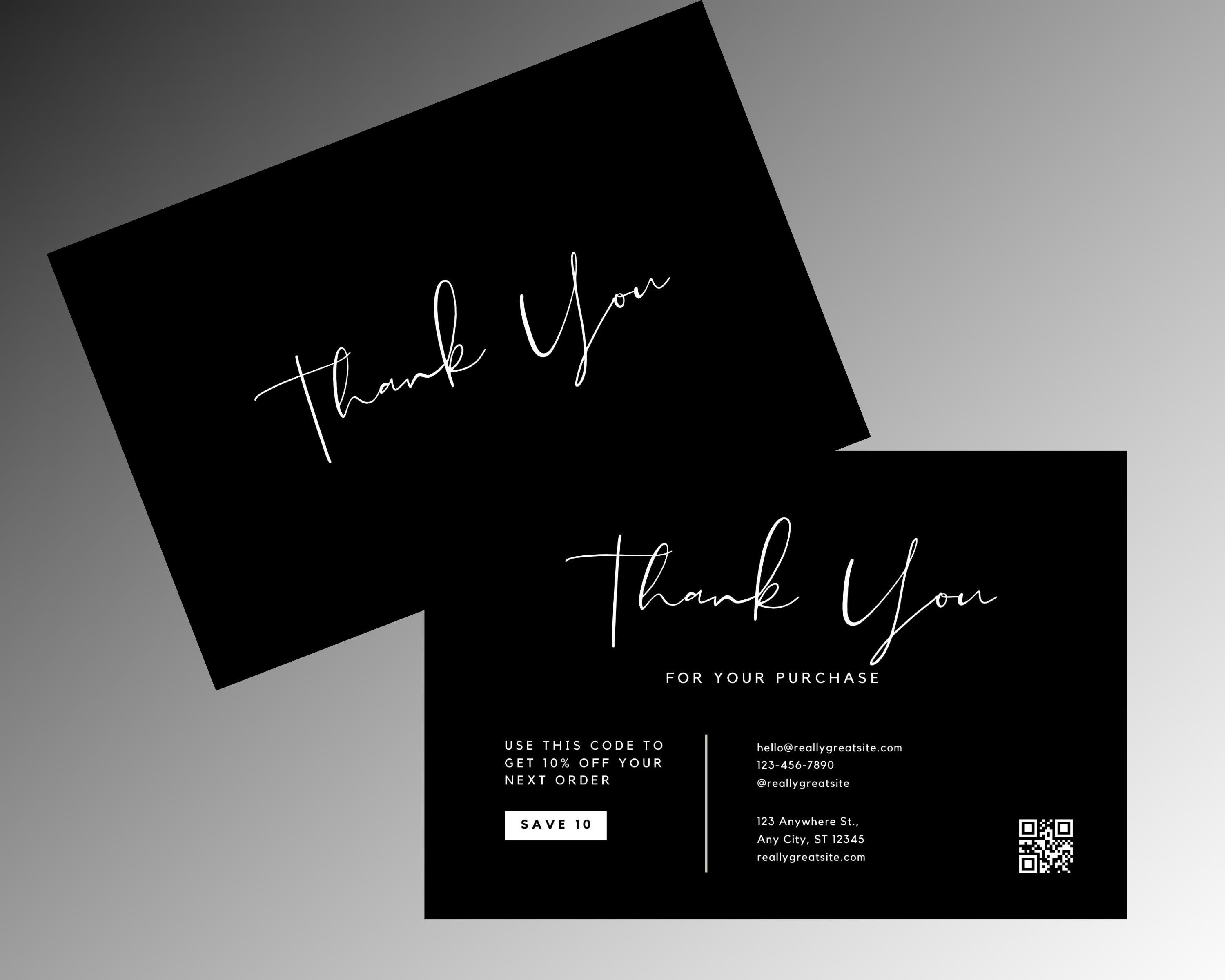 Modern Thank You Card Template Minimalist Black Thank You - Etsy