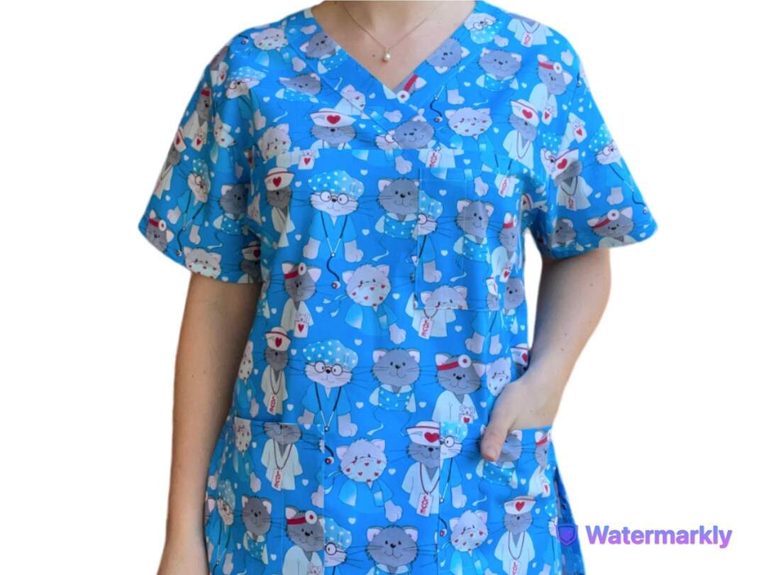 Nurse Cats Scrub Top: Handmade 100% Cotton Unisex Medical Apparel - Etsy