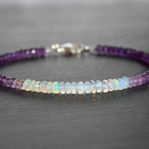 Natural Opal Bracelet, Amethyst Bracelet With Opal, February Birthstone ...