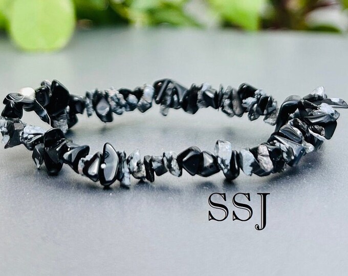 Snowflake Obsidian Stretch Healing Bracelet Chip Bracelet Natural ...
