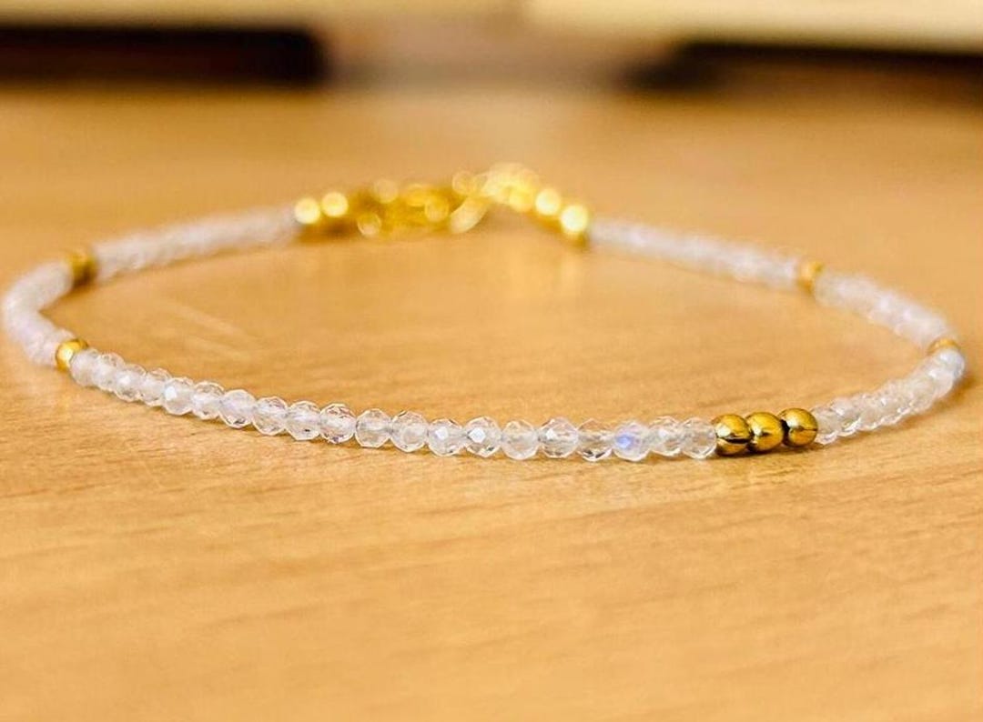 Moonstone Bracelet, Dainty June Birthstone Bracelets for Women, Rainbow ...