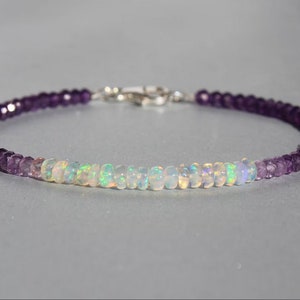 Natural Opal Bracelet, Amethyst Bracelet With Opal, February Birthstone ...