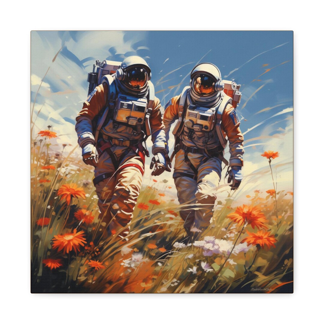 Astronauts in Wildflower Field - Surreal Matte Canvas Art - Etsy