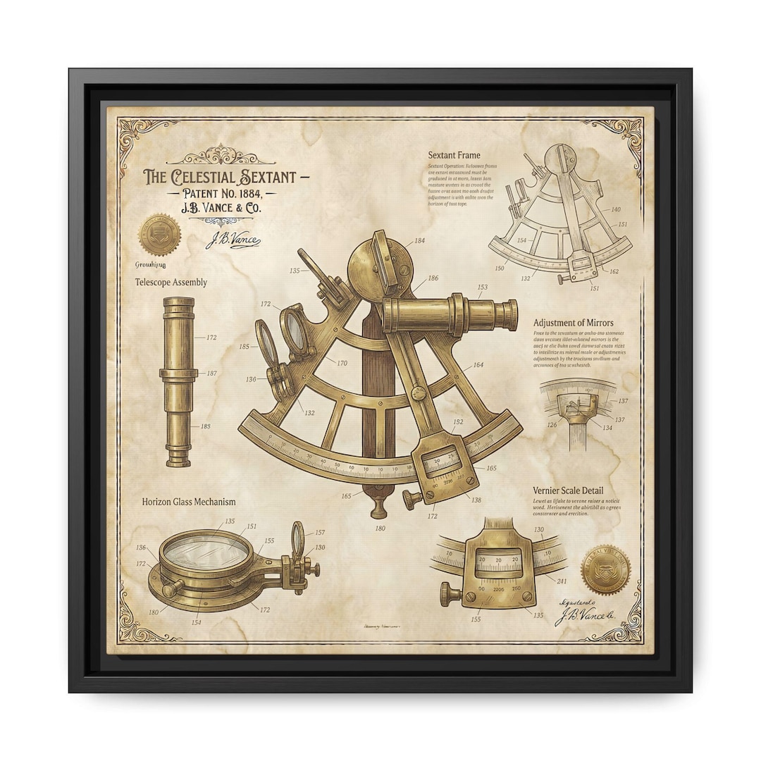 Celestial Sextant Blueprint Matte Canvas Framed | Nautical Decor ...