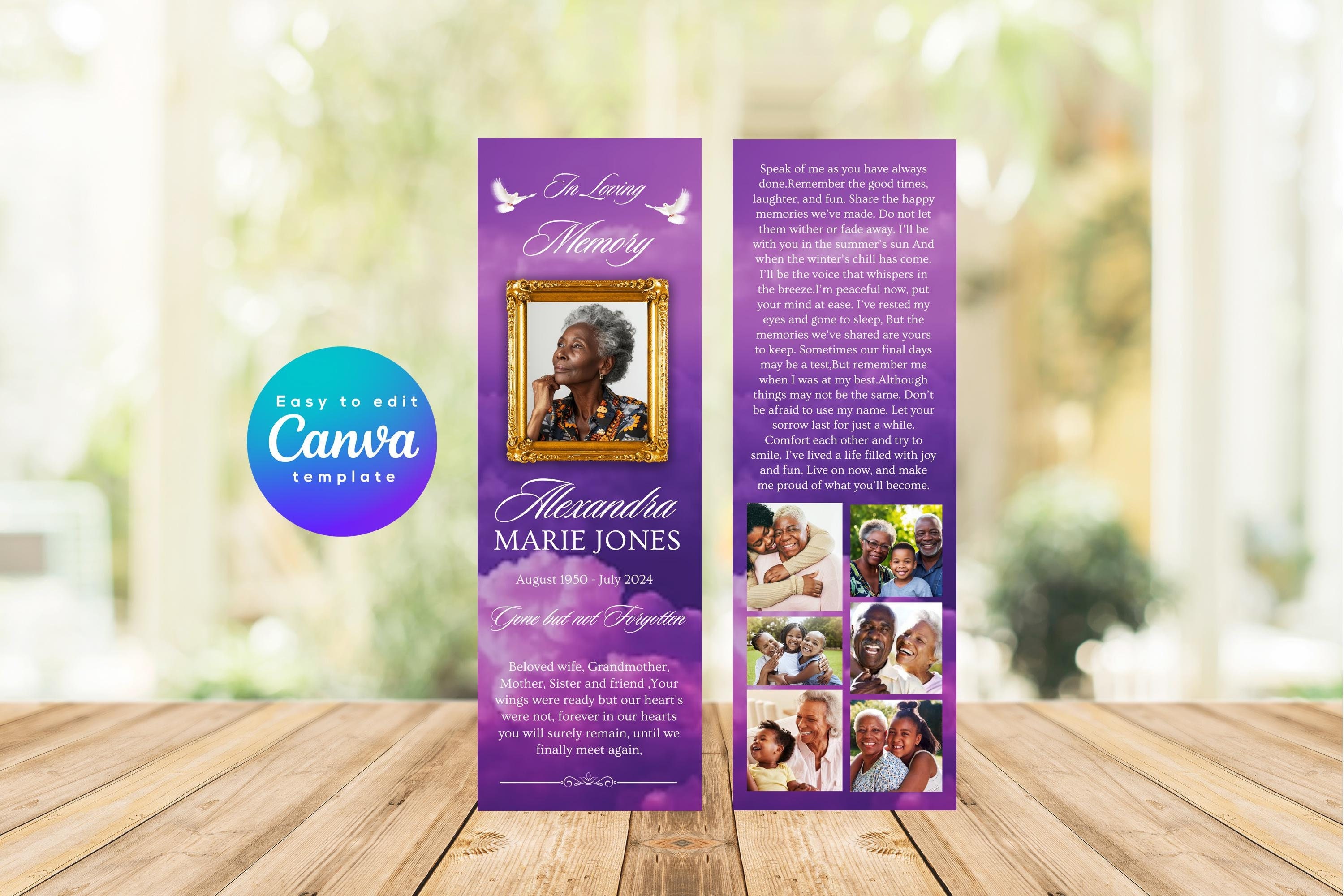 Memorial Bookmark Template , Celebration of Life Bookmark Template ...