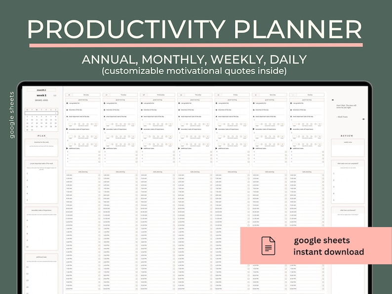 Customizable Planner Google Sheets | Productivity | Annual, Monthly ...