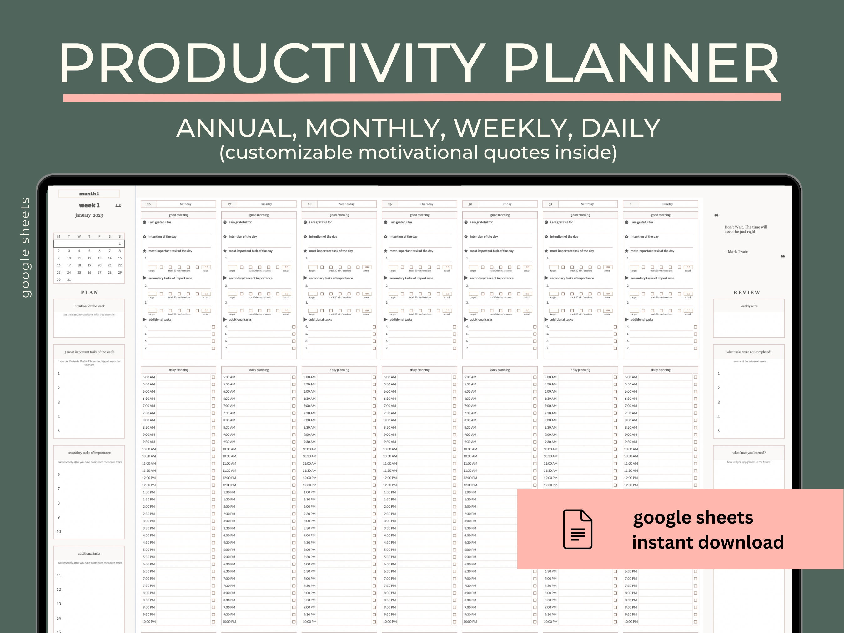 Customizable Planner Google Sheets | Productivity | Annual, Monthly ...