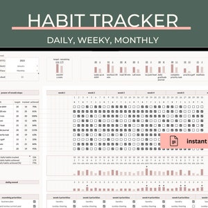 Habit Tracker Google Sheet | Daily, Weekly, Monthly | Plan and Review ...