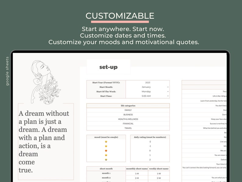 Customizable Planner Google Sheets | Productivity | Annual, Monthly ...