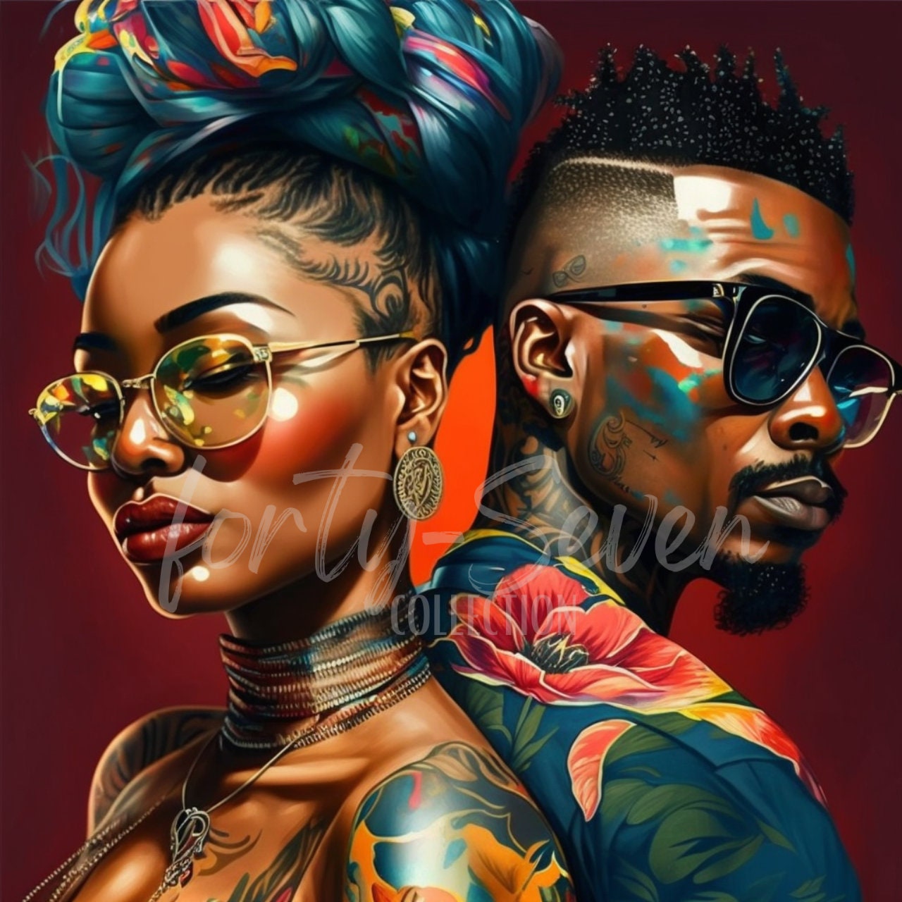 Black Love Tattoos Colorful Digital Image Couple - Etsy