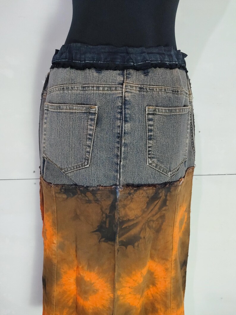 Upcycled Denim Shibori Skirt, Handmade Patchwork Long Skirt With ...