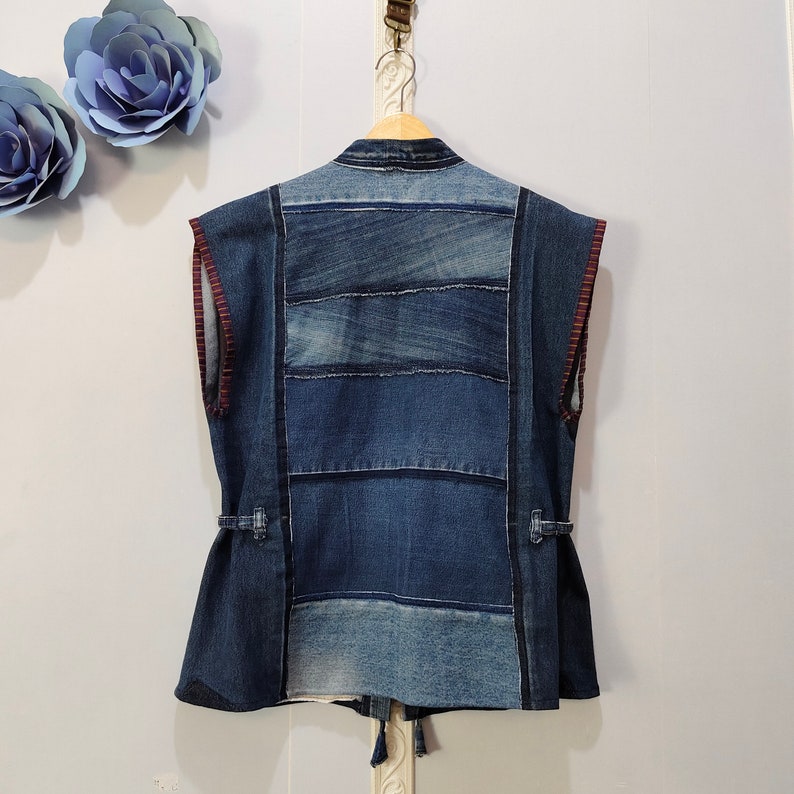 Patchwork Denim Vest With Hand Drawn Batik, Upcycled Vest, Recycled ...