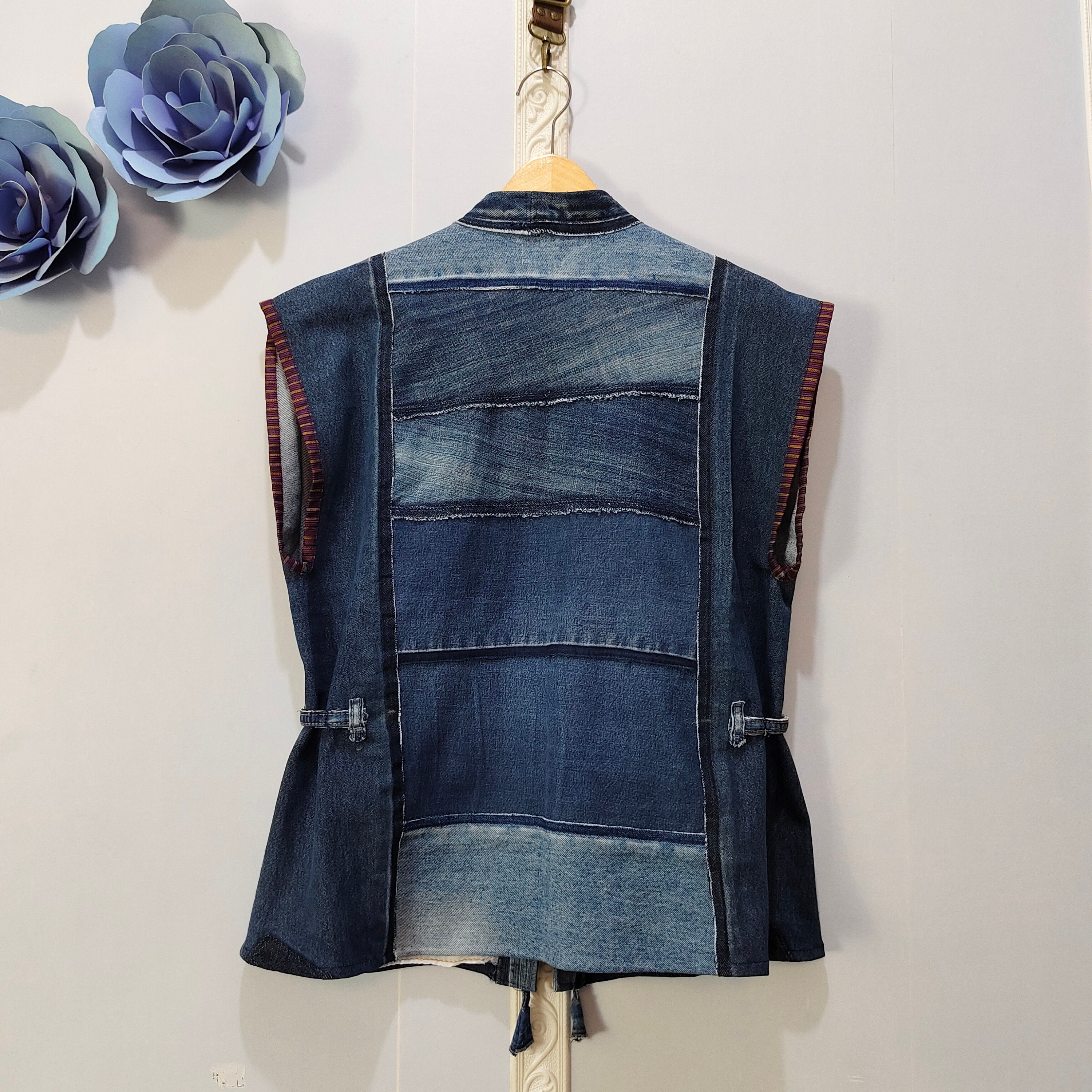 Patchwork Denim Vest With Hand Drawn Batik, Upcycled Vest, Recycled ...