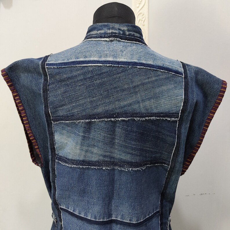 Patchwork Denim Vest With Hand Drawn Batik, Upcycled Vest, Recycled ...