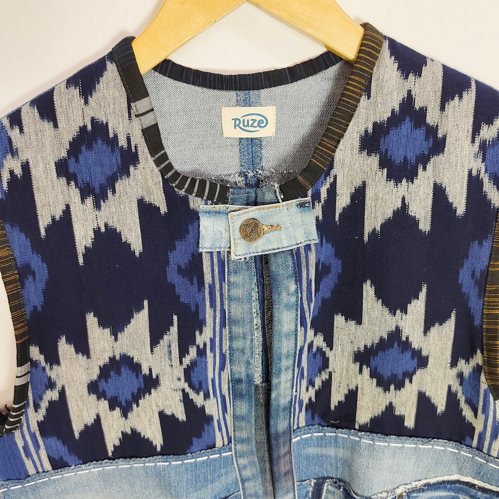 Cotton Weaving Patchwork Vest, Upcycling Vest - Etsy