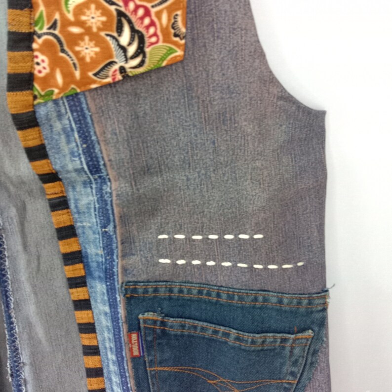 Upcycled Vest With Batik Collar Patchwork Vest Recycled - Etsy
