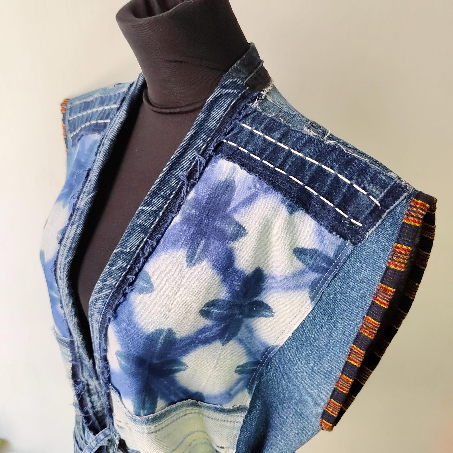 Blue Denim Patchwork Vest, Recycled Jeans, Upcycling Clothing Gift for ...