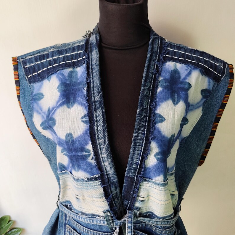 Blue Denim Patchwork Vest, Recycled Jeans, Upcycling Clothing Gift for ...