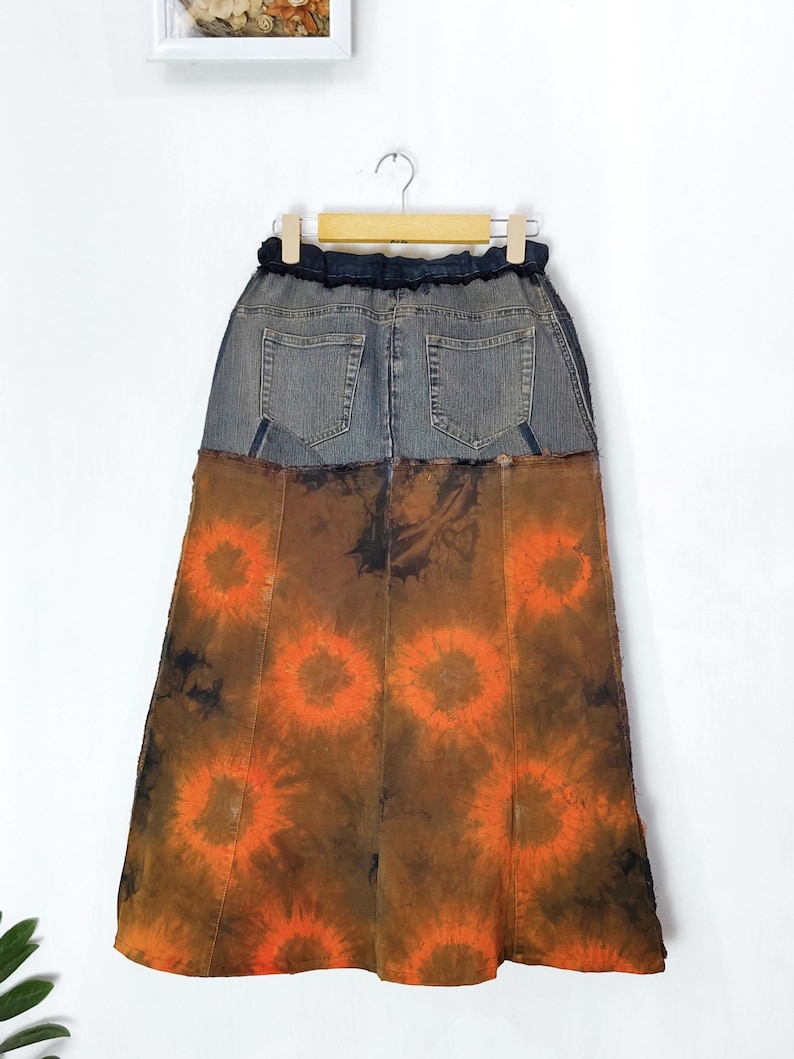 Upcycled Denim Shibori Skirt, Handmade Patchwork Long Skirt With ...