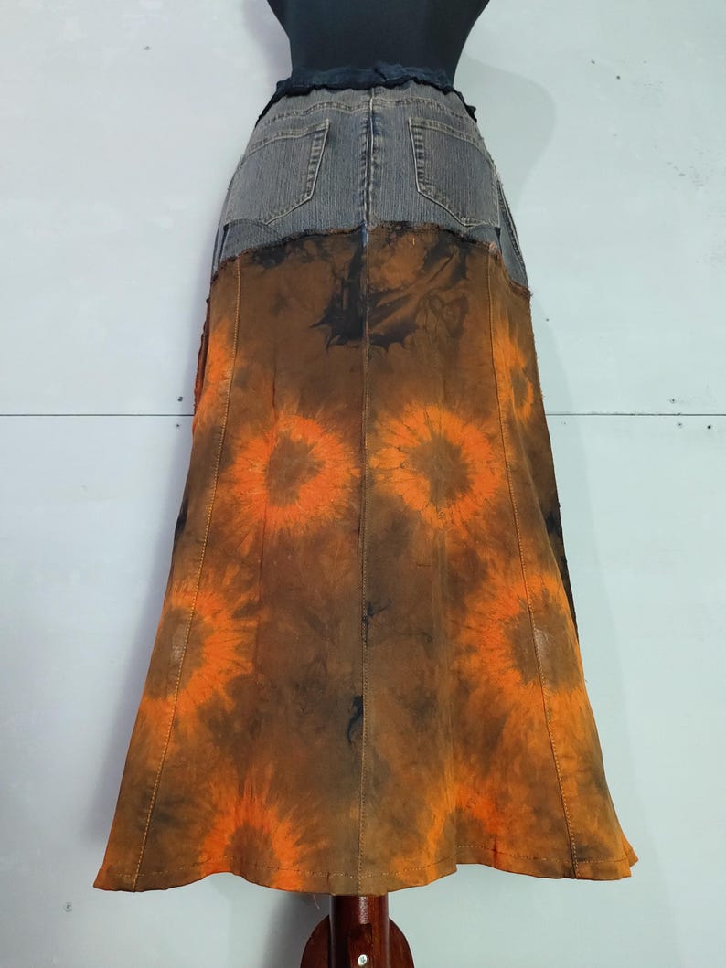 Upcycled Denim Shibori Skirt, Handmade Patchwork Long Skirt With ...