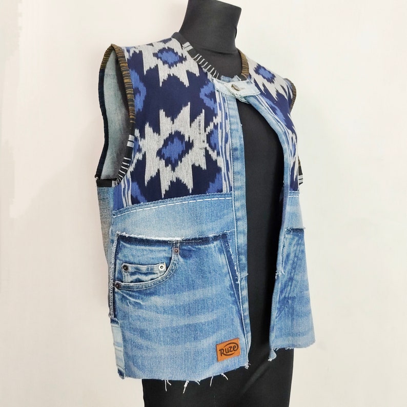 Cotton Weaving Patchwork Vest, Upcycling Vest - Etsy
