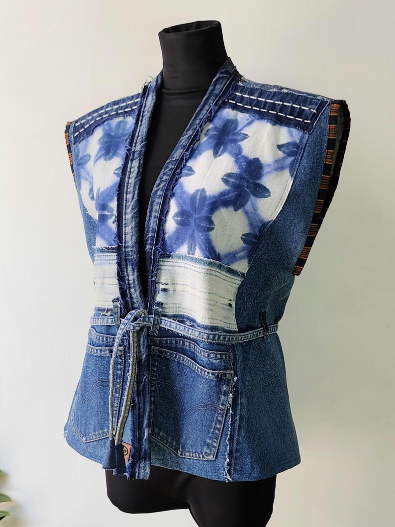 Blue Denim Patchwork Vest, Recycled Jeans, Upcycling Clothing Gift for ...