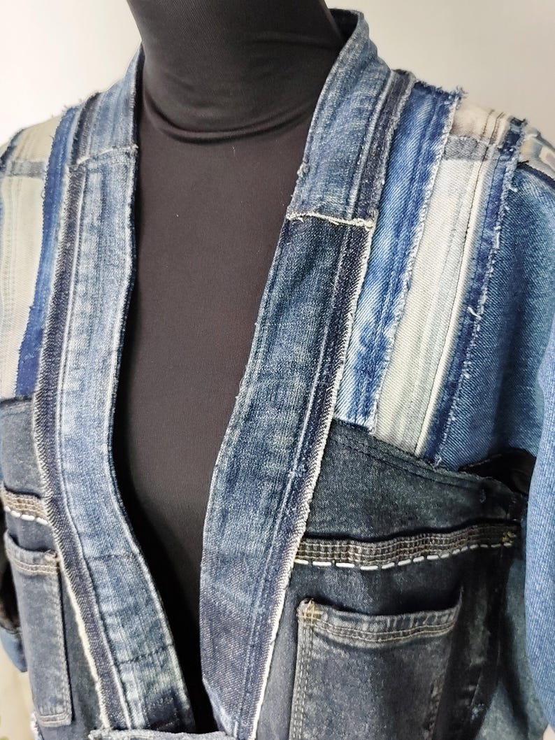 Kimono Patchwork Denim Jacket, Upcycled Denim Jacket, Patchwork Jacket, Recycled Jeans ...
