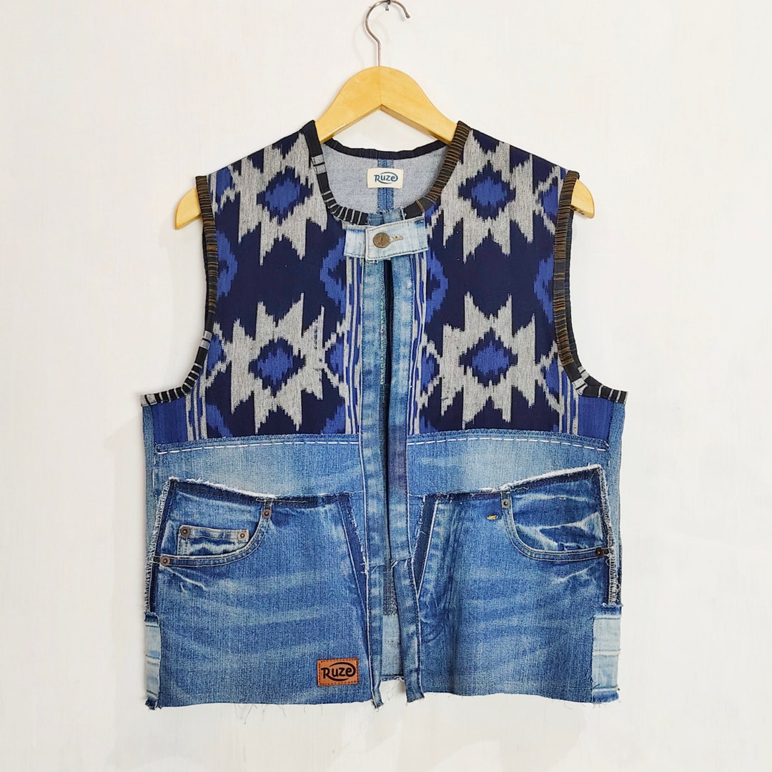 Cotton Weaving Patchwork Vest, Upcycling Vest - Etsy