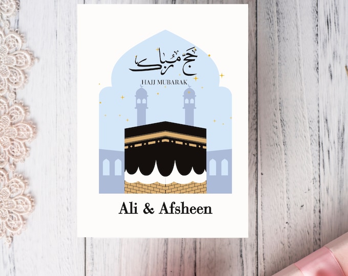 Personalized Umrah or Hajj Mubarak Greeting Card - Elegant Islamic ...