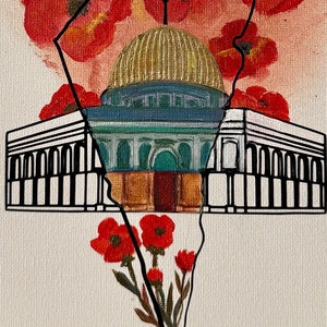 Palestine Map Canvas Painting Handmade Art -red Poppies/ Masjid Al Aqsa ...