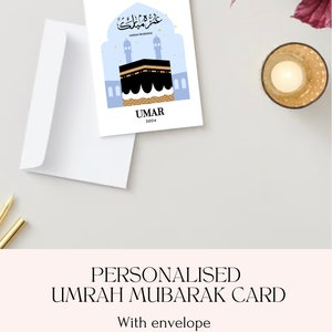 Personalized Umrah or Hajj Mubarak Greeting Card - Elegant Islamic ...