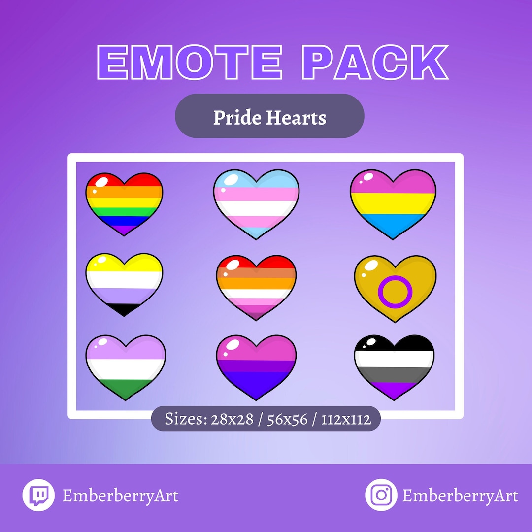 LGBTQ Pride Heart Emote Pack for Twitch Channel Points Youtube Discord ...