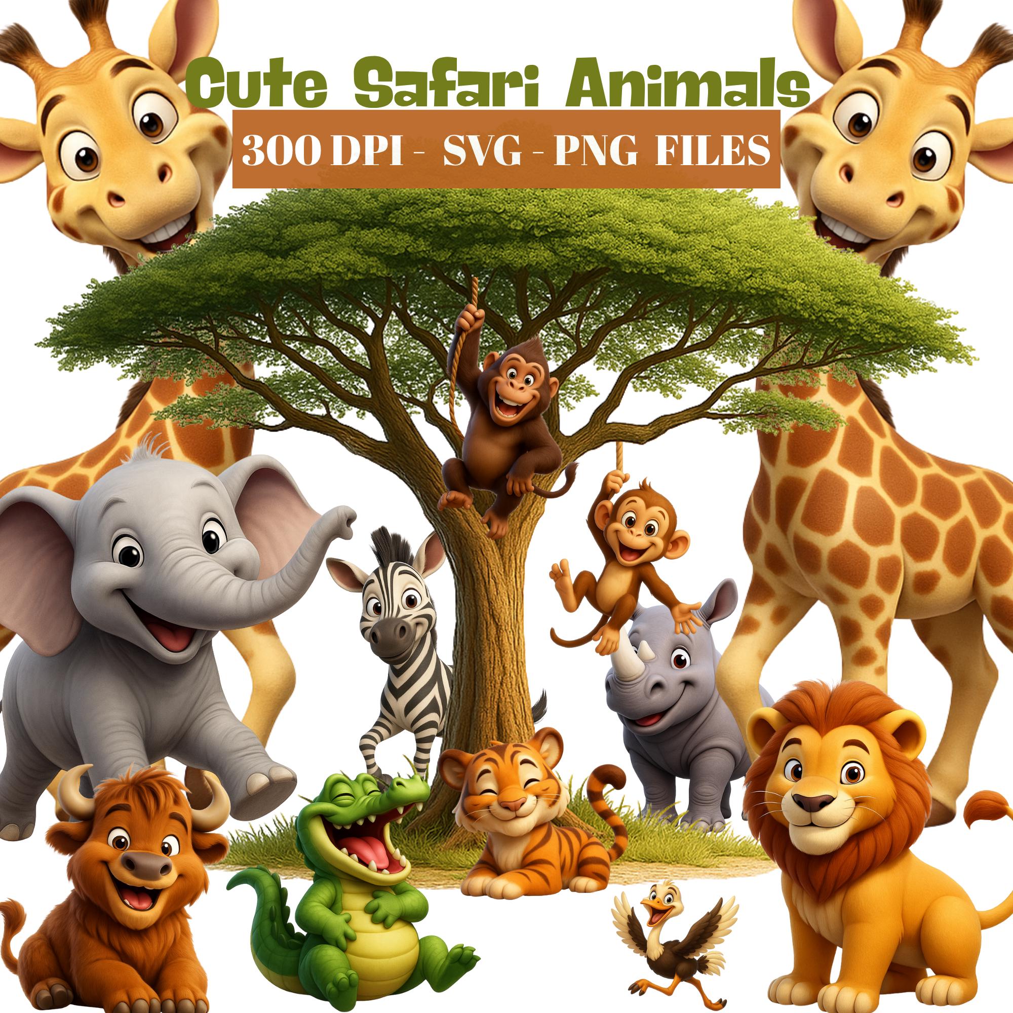 Cute Safari Animals Bundle Svg, Baby Animal Clip Art, Giraffe, Lion ...