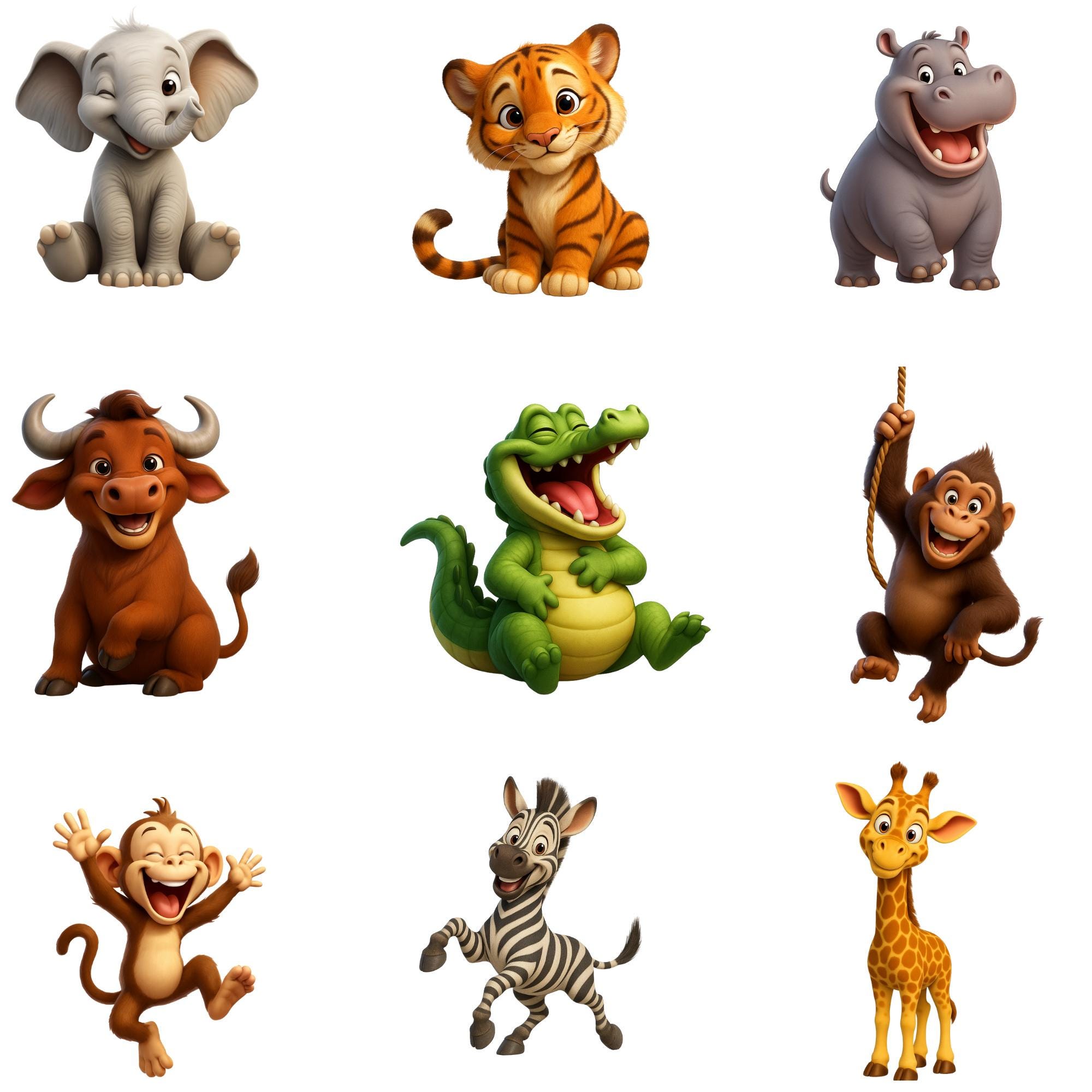 Cute Safari Animals Bundle Svg, Baby Animal Clip Art, Giraffe, Lion ...